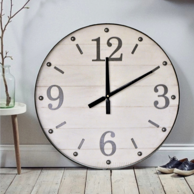 RELOJ XXL Ø 90cm Vintage madera blanca gastada – Cuadros Decorativos